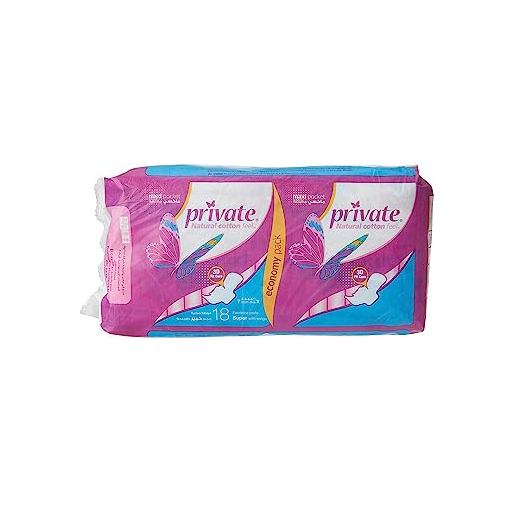 Private Super Maxi Feminine Pads With Wings, 18 Pieces – drahmedelezaby