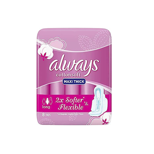 always Cotton Soft Maxi Thick Long Pads with Wings – 8 Pads ...
